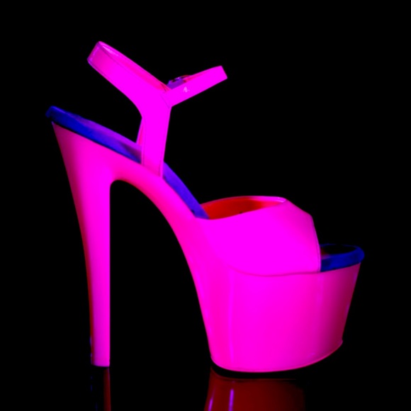 Dolls Kill | Shoes | Sky High Neon Uv Pink Ankle Strap Platform Sandal ...